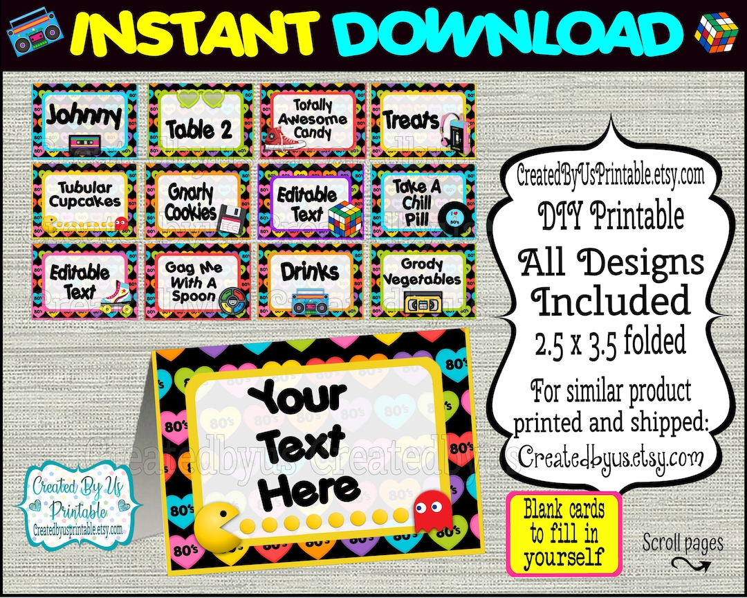 INSTANT DOWNLOAD I Love 80s Birthday Table Food Labels EDITABLE 80's ...