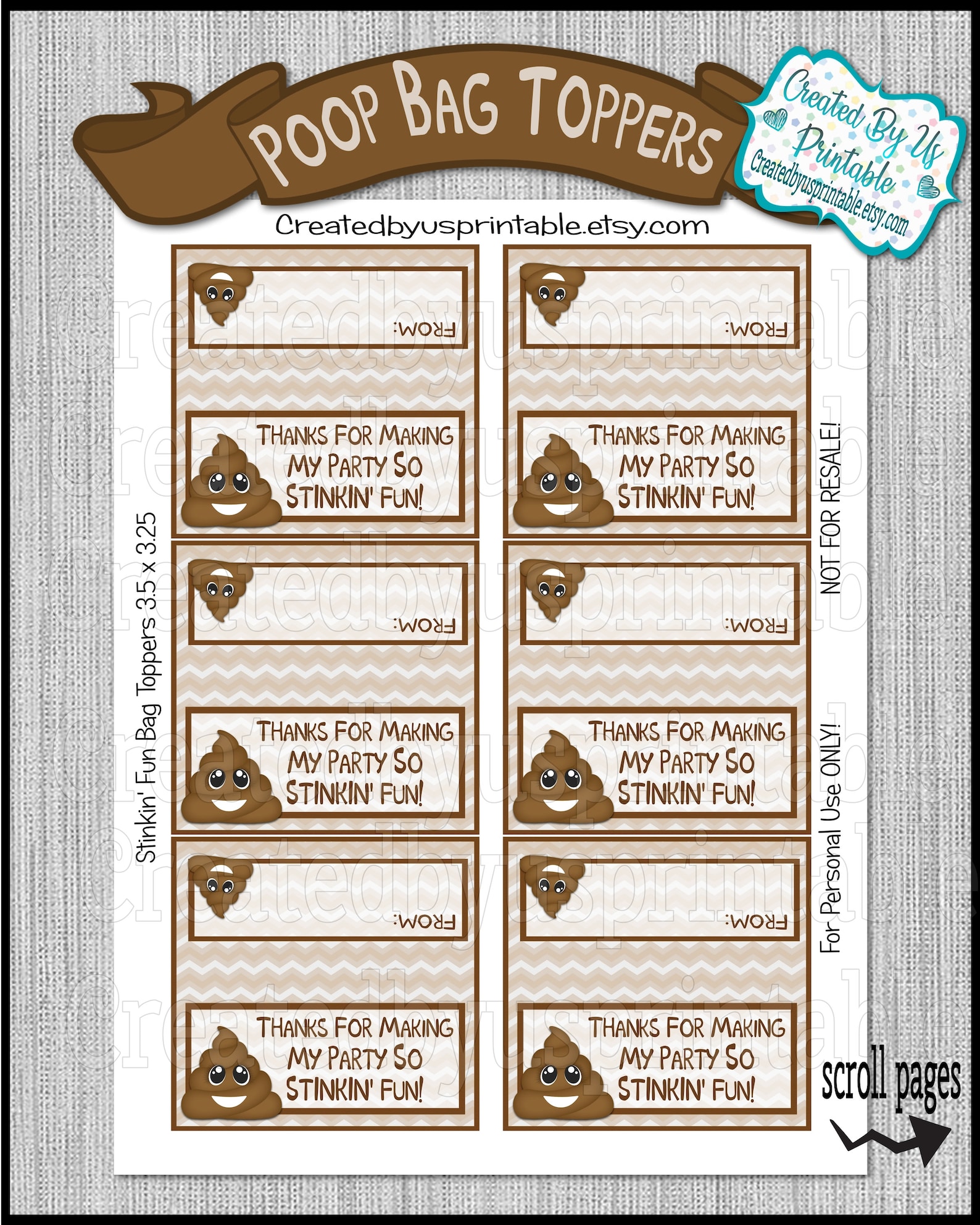 Poop Emoji Bag Toppers Poop Emoji Birthday Party Treat Toppers Over the ...