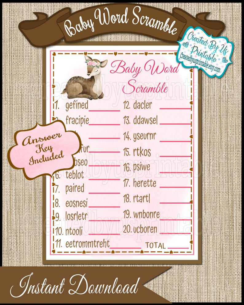 Deer Baby Shower Games Printable Game Bundle Package Baby Deer | Etsy