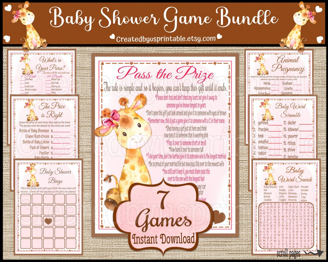 Giraffe Baby Shower Games Printable Game Bundle Package Baby Giraffe ...