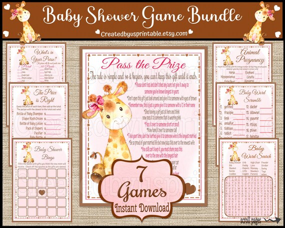 Giraffe Baby Shower Games Greenery And Gold Baby Shower Game | Animal