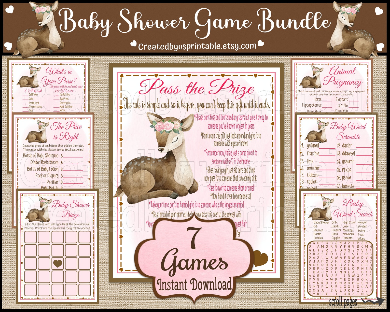 Deer Baby Shower Games Printable Game Bundle Package Baby Deer | Etsy