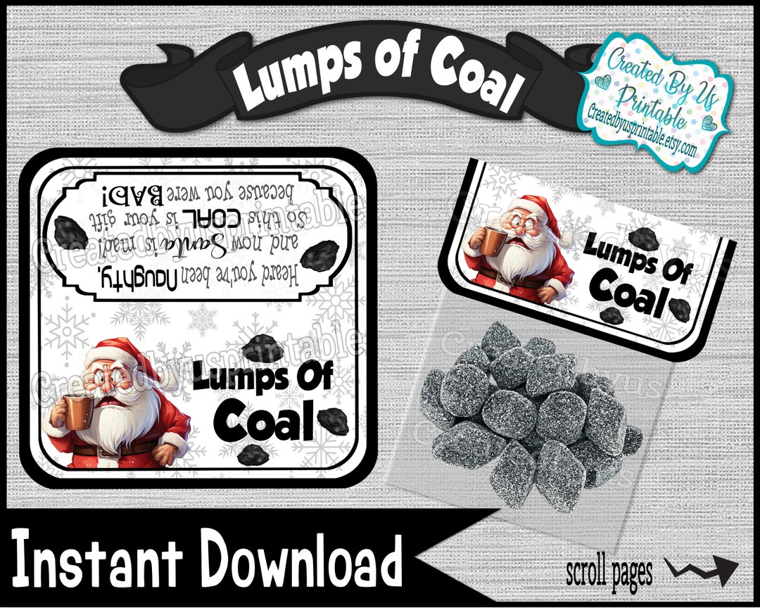 Lump of Coal Toppers Printable Christmas Toppers Christmas Bag Topper ...