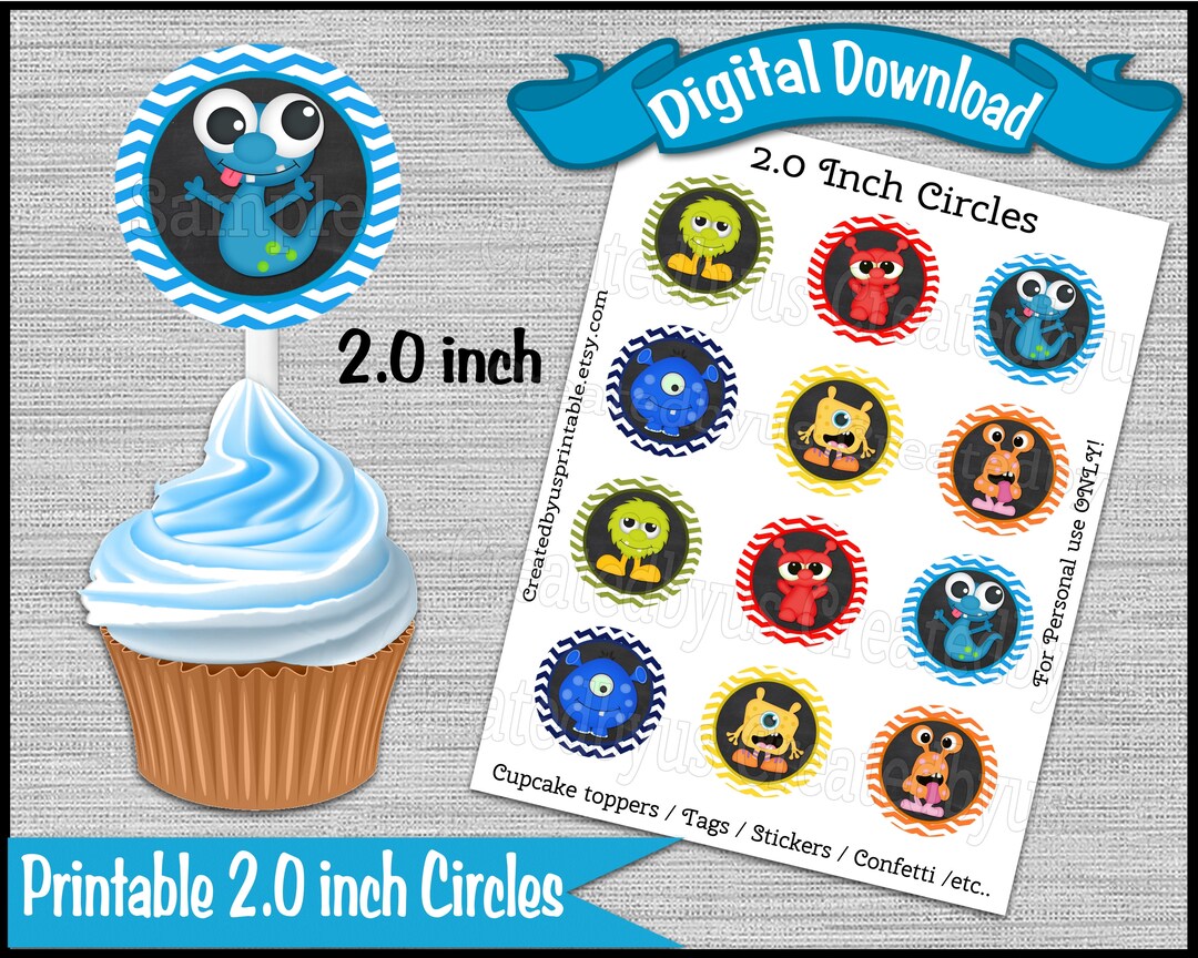 Monster Birthday Party Lil Monster Cupcake Toppers Tags Monster Baby ...