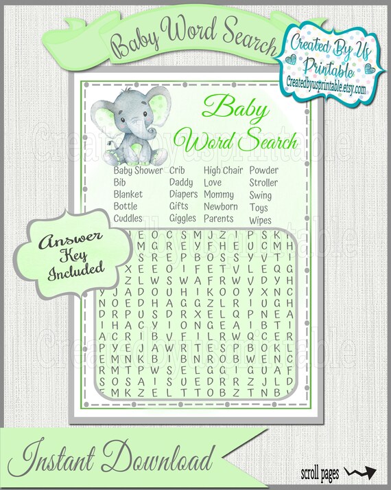 Elephant Baby Shower Game Boy Elephant Word Search Game Cards | Etsy