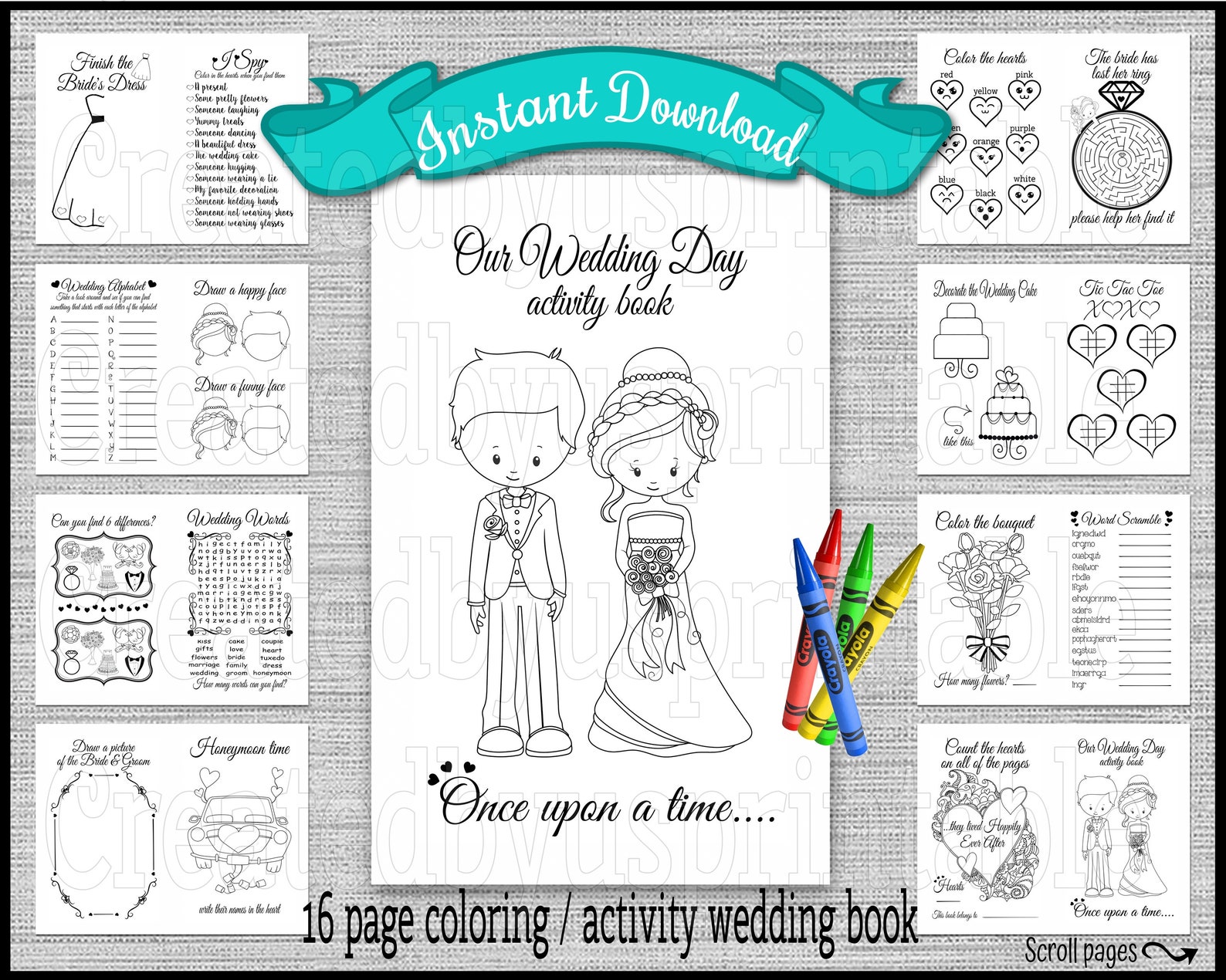 INSTANT DOWNLOAD Wedding Coloring Book Children's Activity Book 16 ...