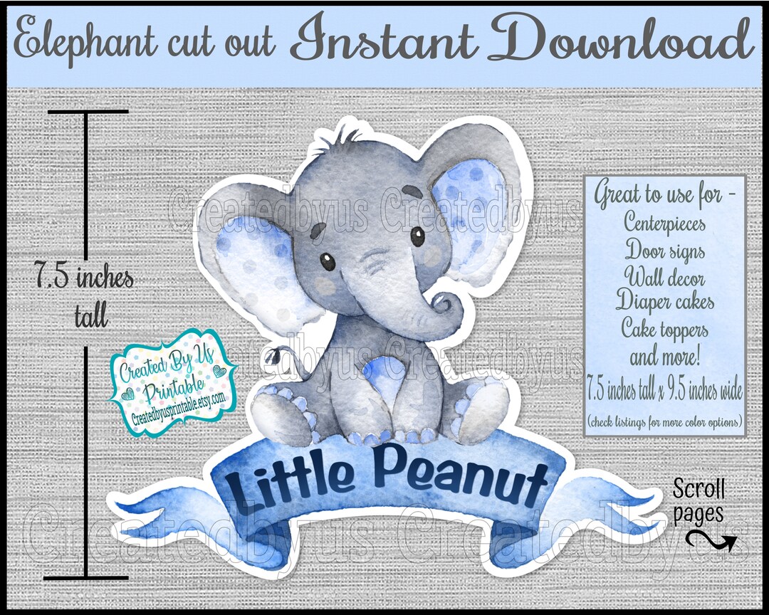 Little Peanut Elephant Centerpiece Baby Elephant Cake Topper Blue Baby ...