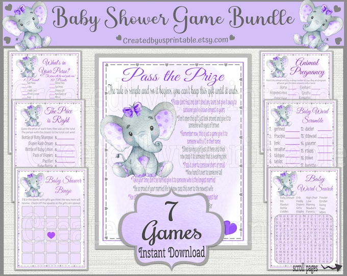 Elephant Baby Shower Games Printable Game Bundle Package Baby Elephant ...