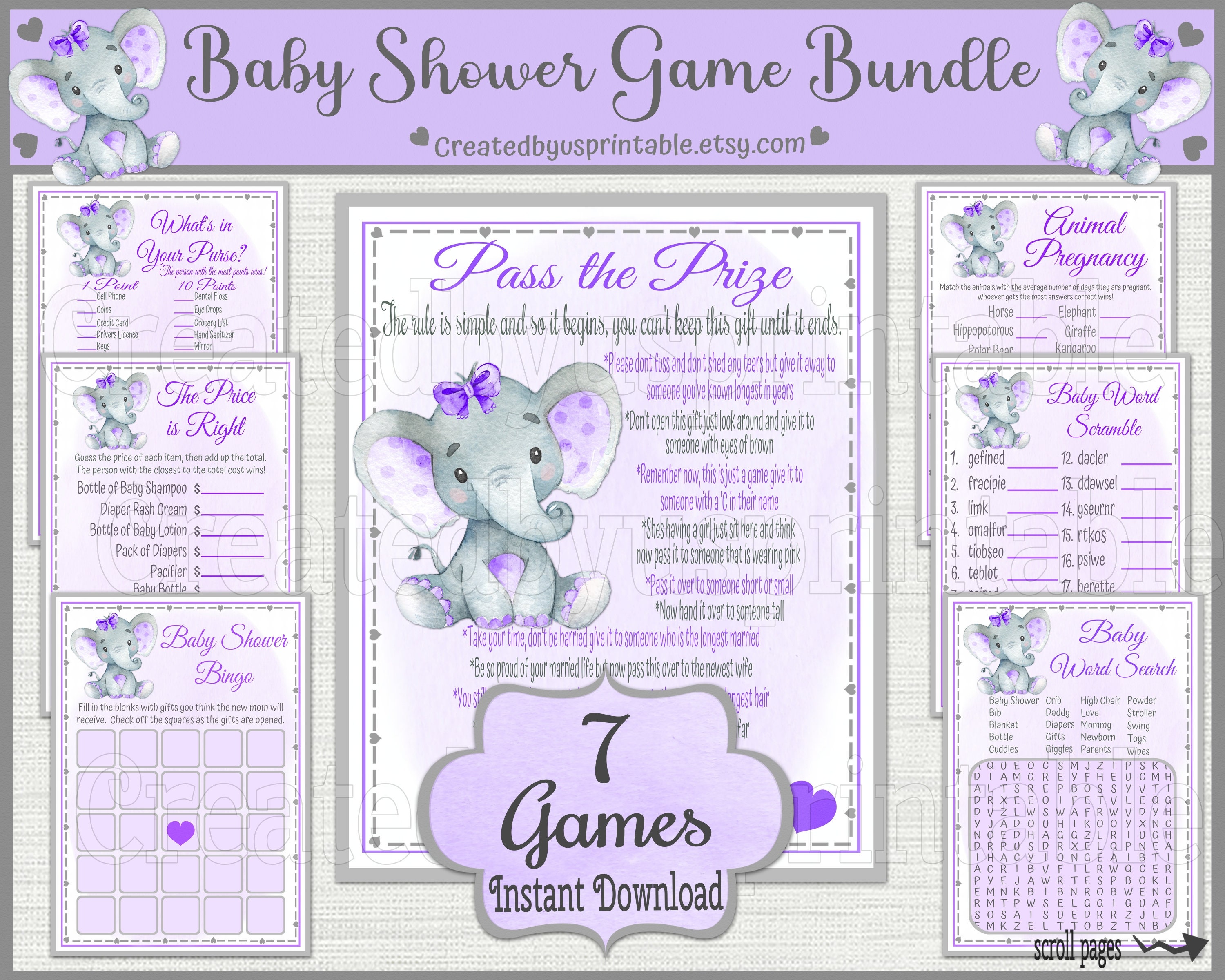 Elephant Baby Shower Games Printable Game Bundle Package Baby | Etsy