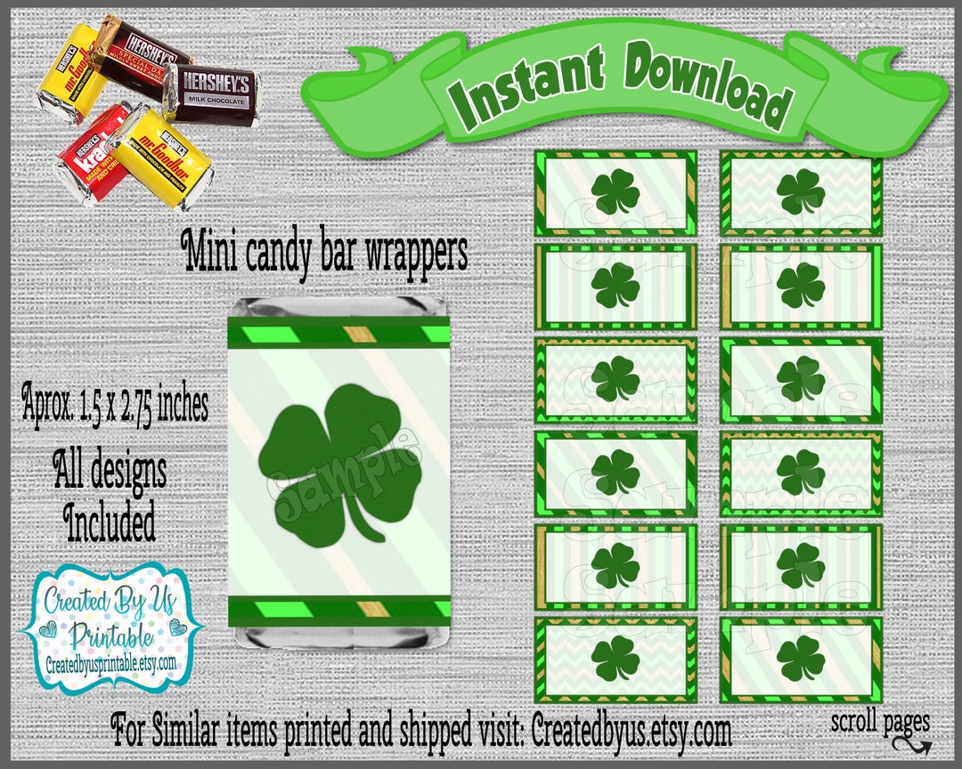 INSTANT DOWNLOAD St Patricks Candy Bar Wrappers Shamrock Birthday ...