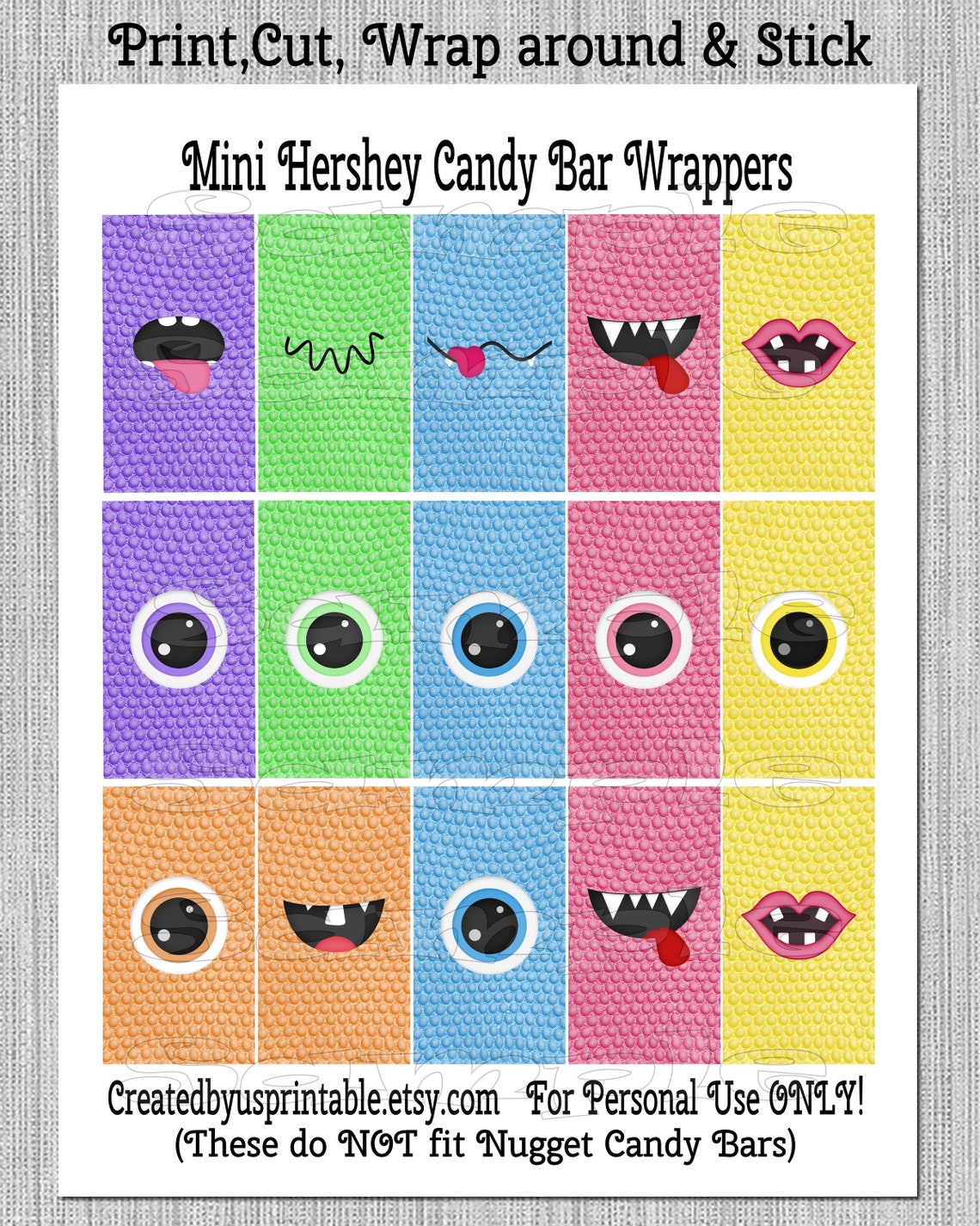 INSTANT DOWNLOAD Monster Candy Bar Stickers Monster Birthday ...