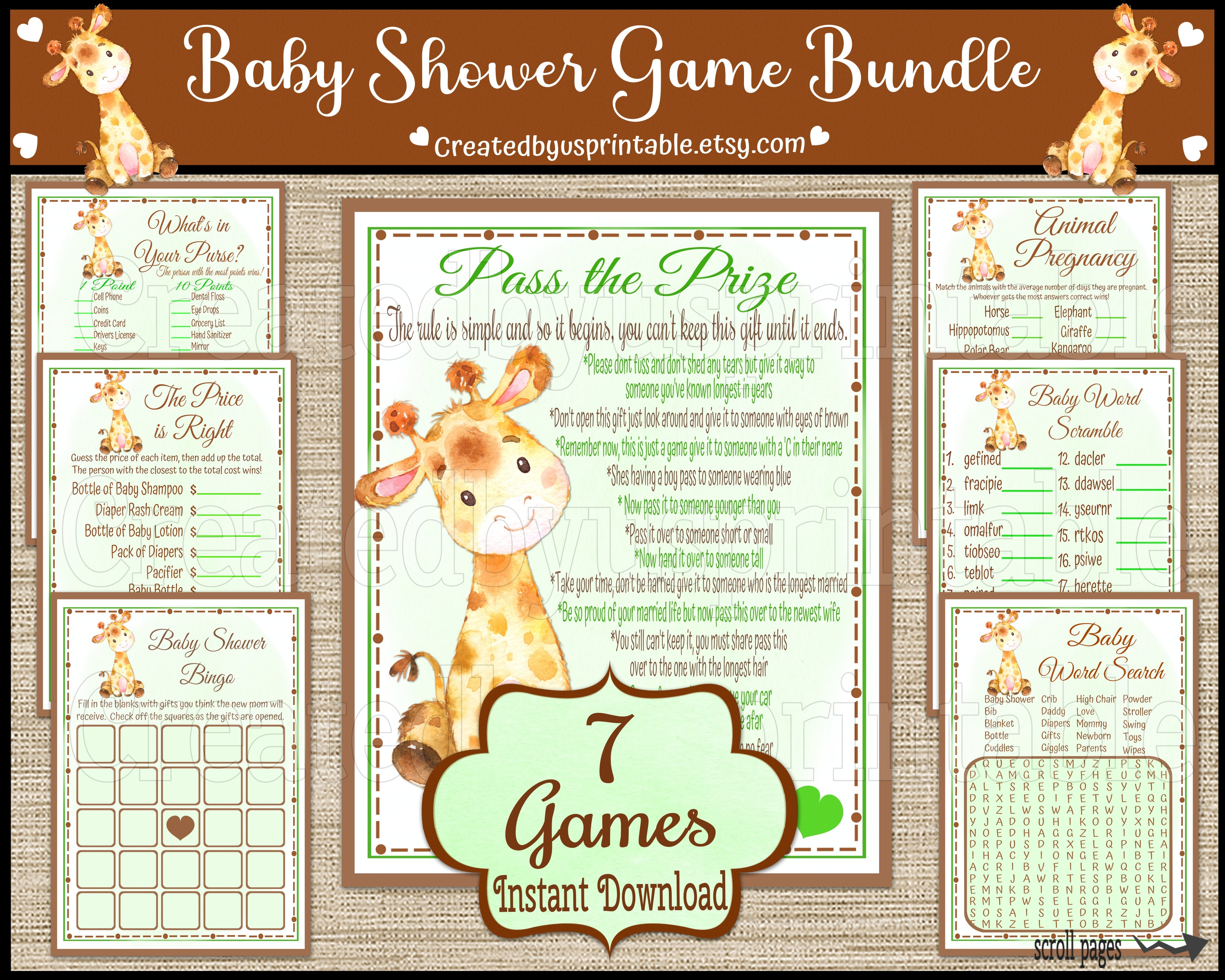 Giraffe Baby Shower Games Printable Game Bundle Package Baby - Etsy