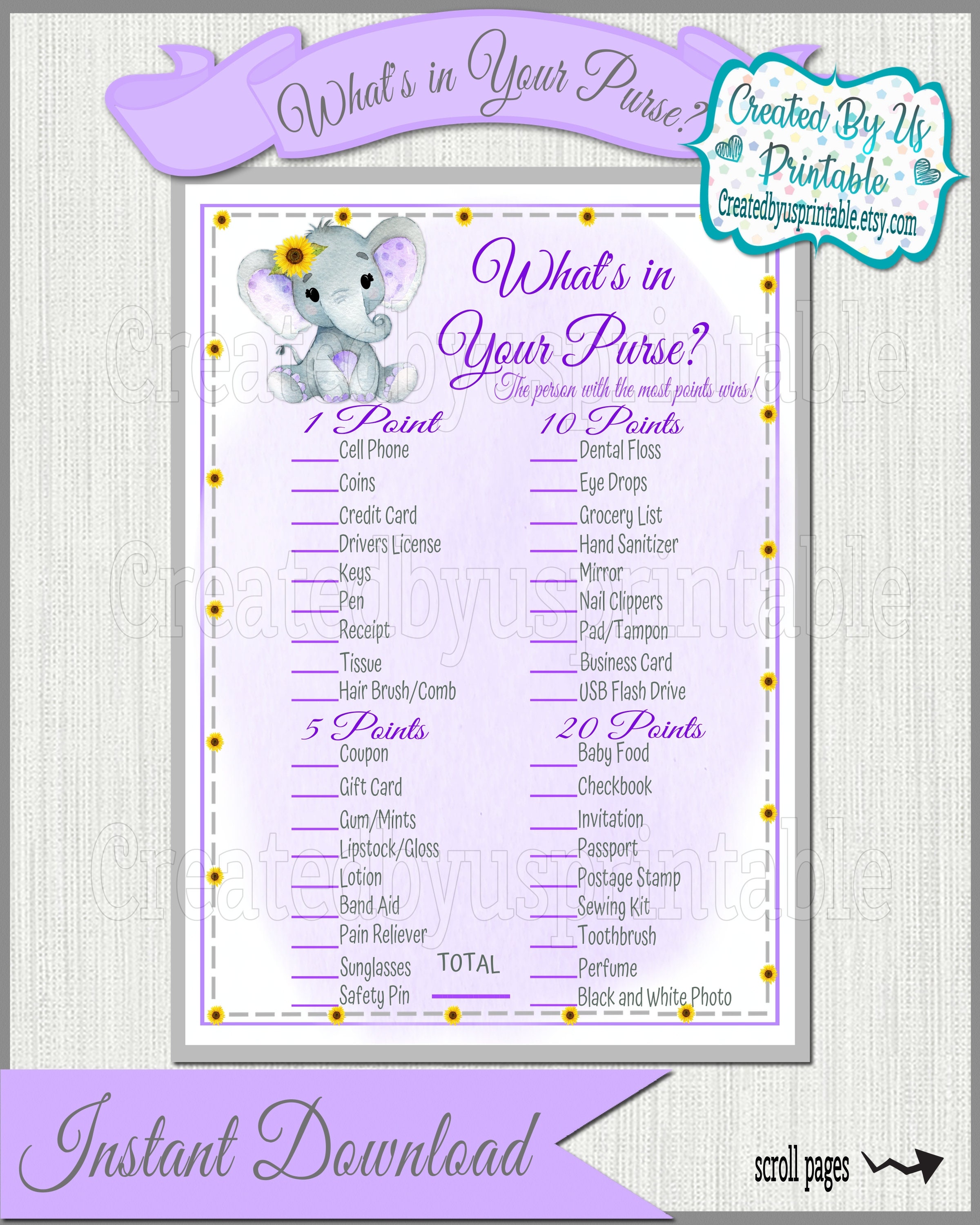 Elephant Baby Shower Games Printable Game Bundle Package Baby Elephant ...