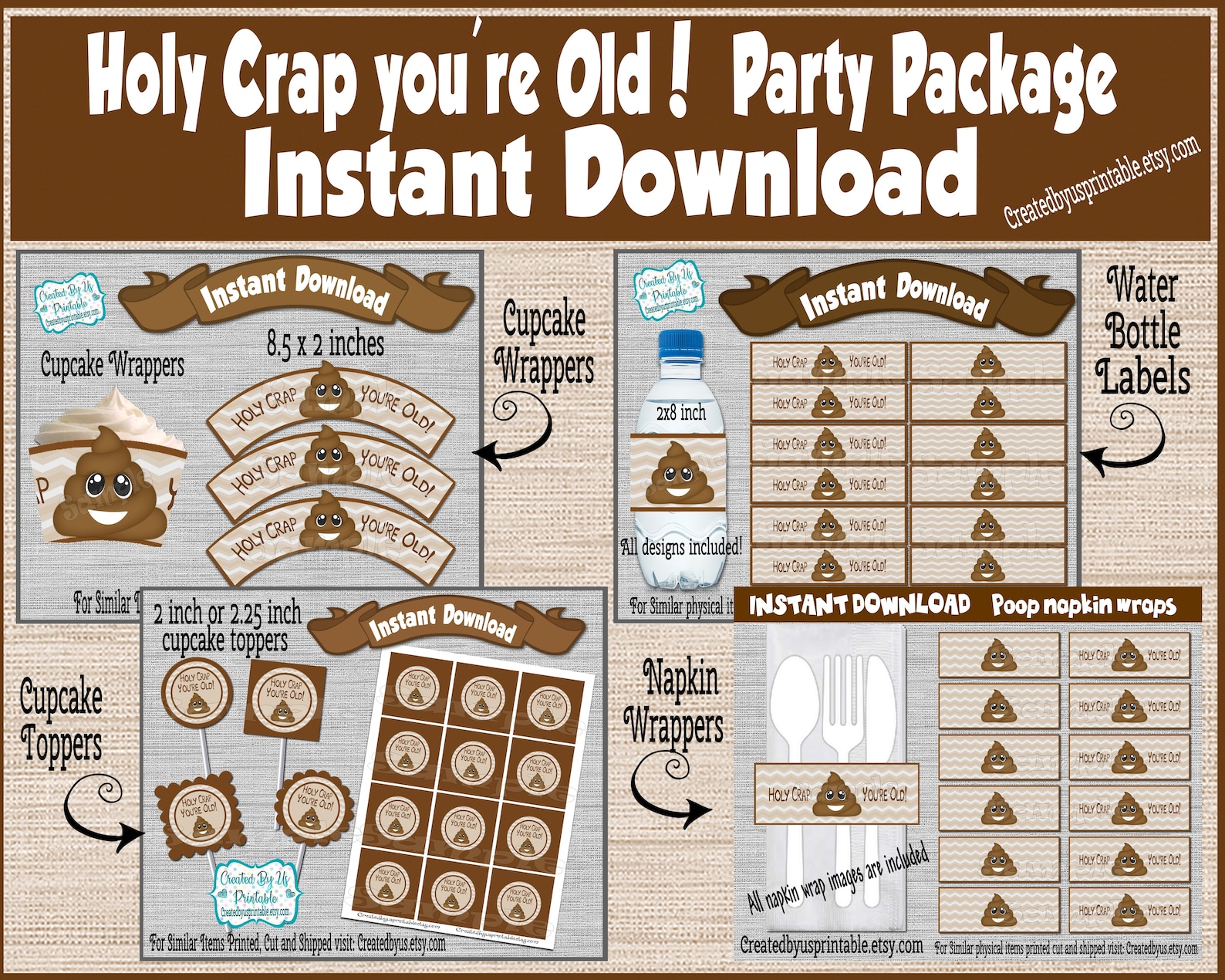 INSTANT DOWNLOAD Holy Crap You're Old Party Package Napkin Wrappers ...