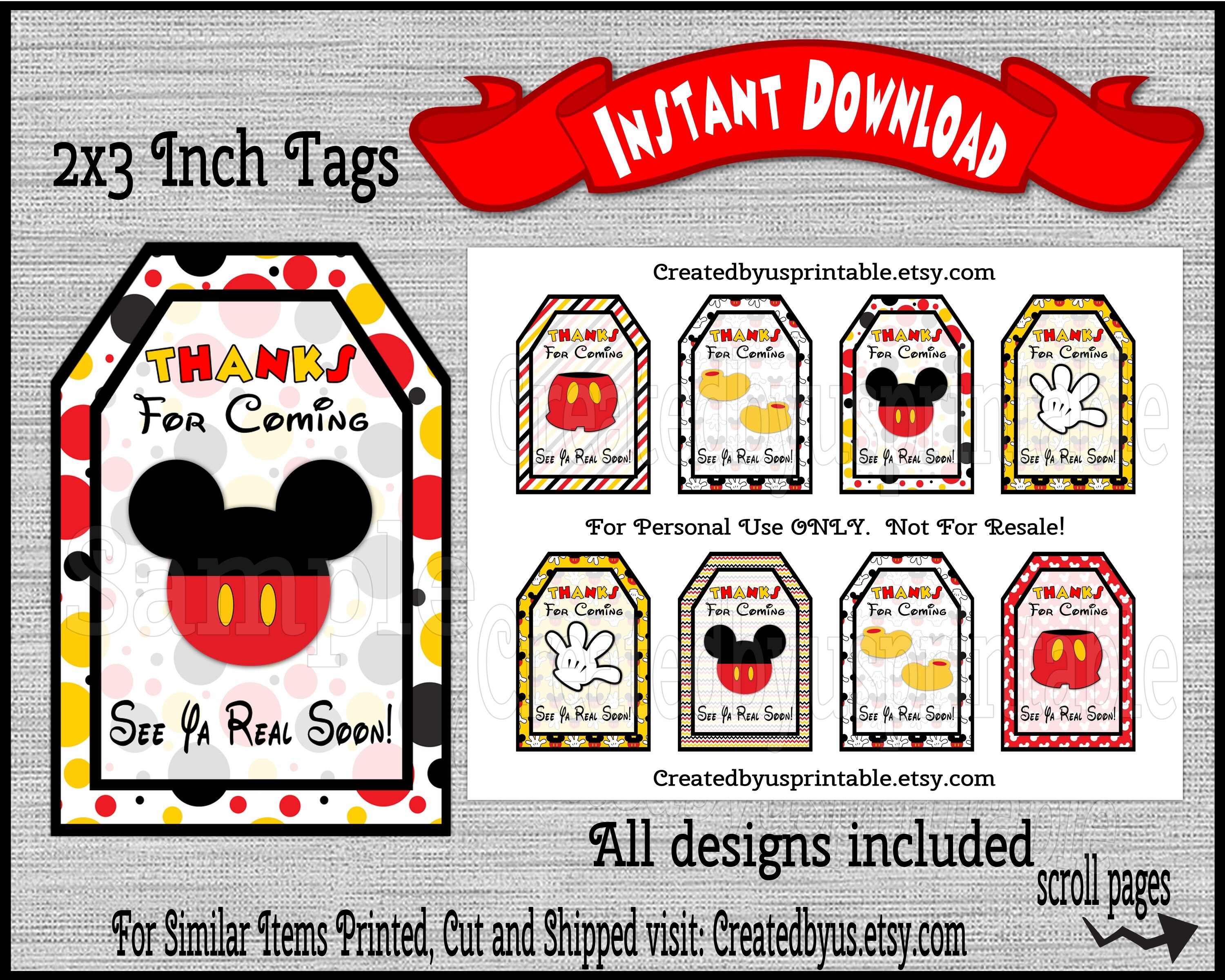 Mickey Mouse Thank You Tags Mickey Thank You Tags Mickey - Etsy