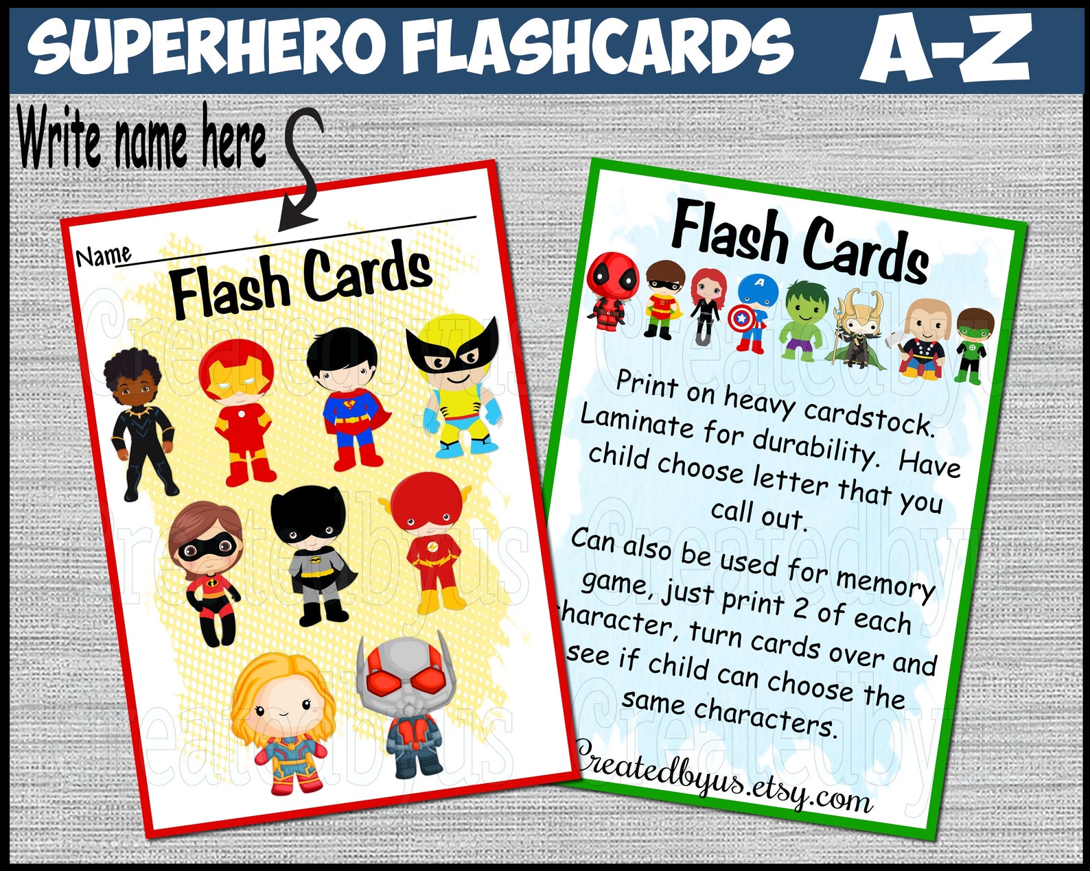 Superhero Printable Alphabet Flashcards ABC Superhero Memory Game ...
