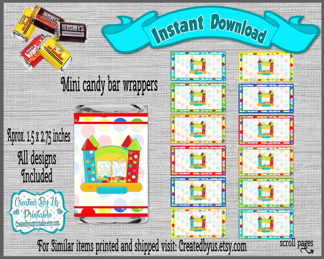 INSTANT DOWNLOAD Bounce House Candy Bar Stickers Jump Birthday ...
