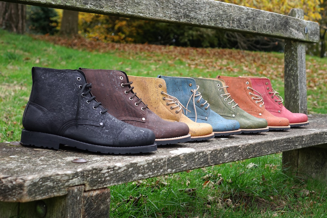 Handmade Cork Lace up Eco-friendly Boots Cork Leather, Casual Ankle ...