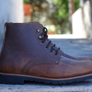 Handmade Lace up Hiking Leather fire Burn Boots, Goodyear Welt Boots ...