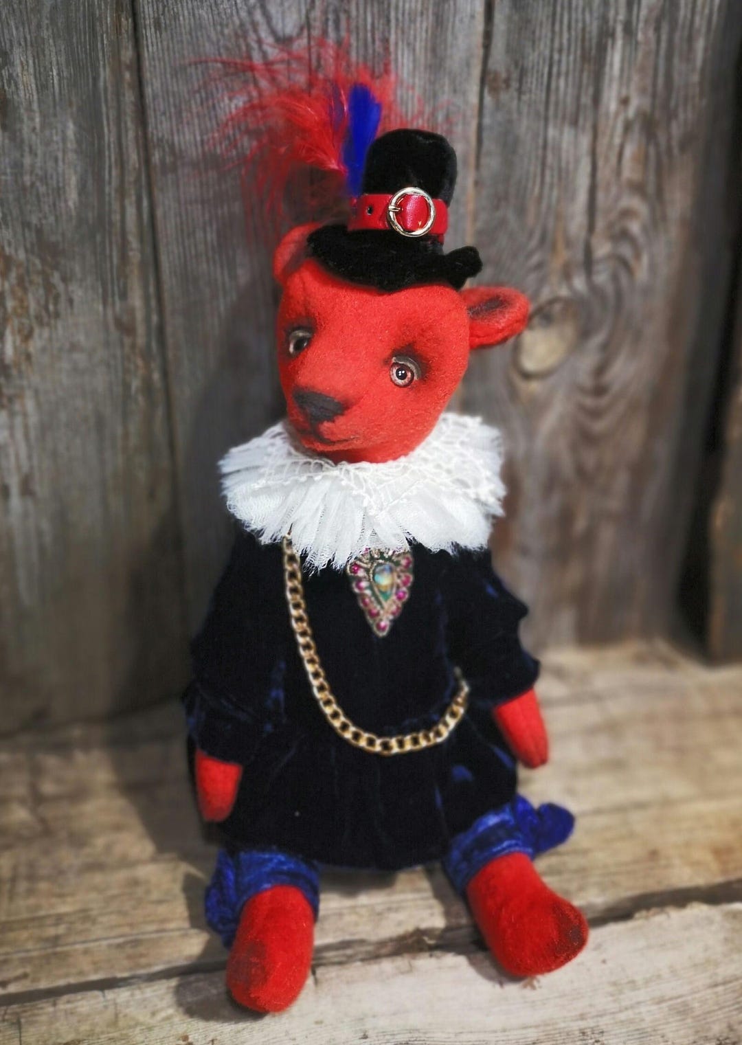 Artist Teddy Bear in Historical Costume Red Teddy Bear Art Doll Dressed ...