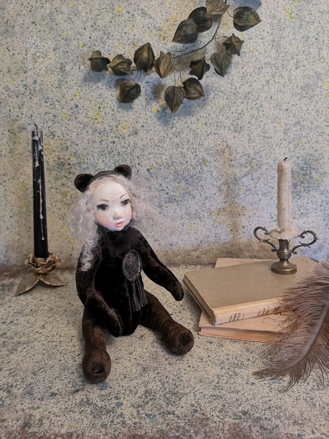 OOAK Teddy Doll Jointed Art Doll Plush Teddy Bear Girl Teddy With a ...