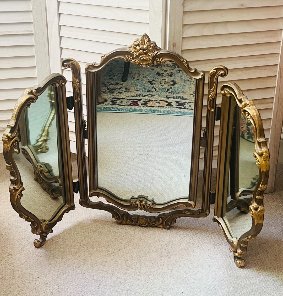 Vintage Triple Boudoir French Style Rococo Gilt Mirror, Looking Glass ...