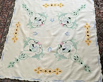 GORGEOUS Vintage Madeira Linen Tablecloth, Cutwork and Hand Embroidered ...