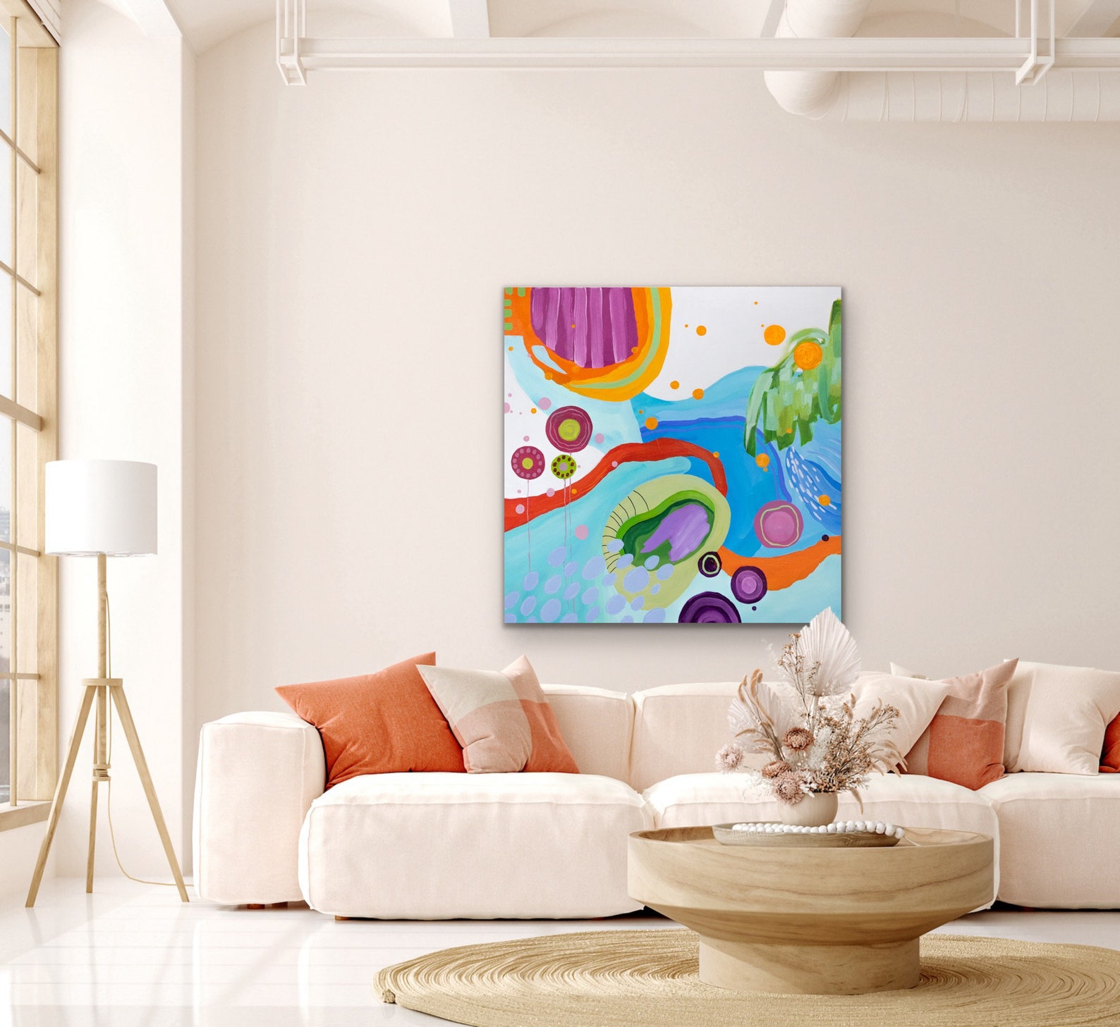 ABSTRACT PAINTING "under the Coconut Trees" 42 X 42 Canvas Original Art ...