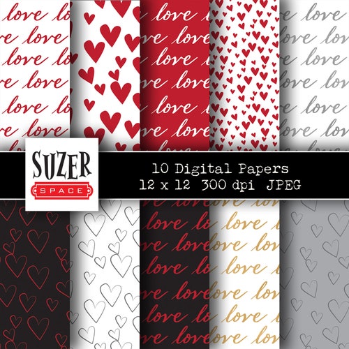 Valentine's Day Digital Paper Love Backgrounds Hearts Pale - Etsy