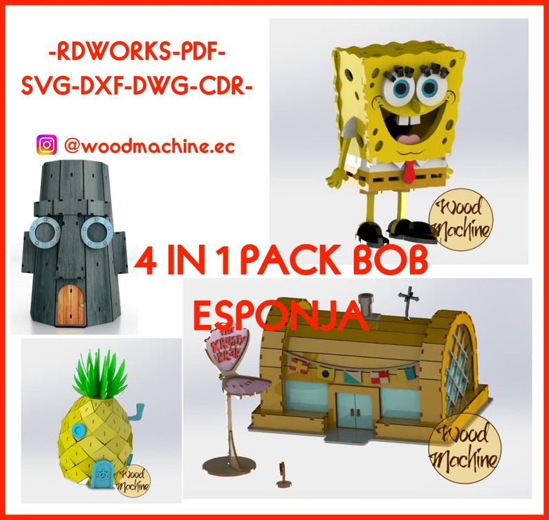 SPONGEBOB 4X1 PACK rdworks Cdr Dwg Dxf Pdf Svg - Etsy Australia