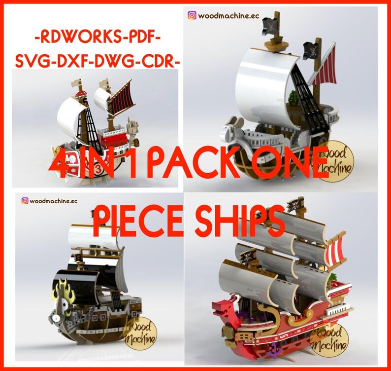ONE PIECE SHIPS Pack 4 Elements (rdworks - Cdr - Dwg - Dxf - Pdf - Svg ...