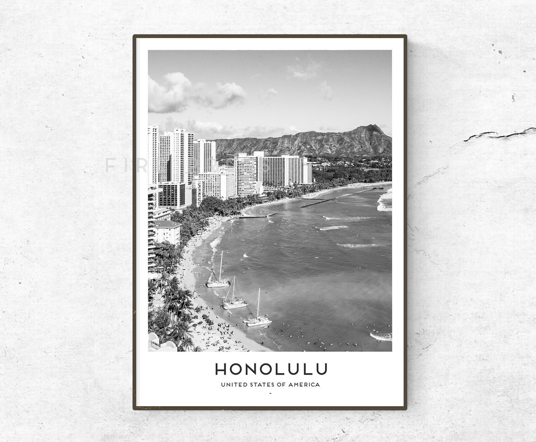 Honolulu Poster / Print / Hawaii Print / Travel Poster / Monochrome ...