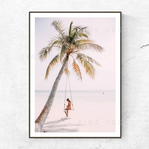 Pastel Pink Beach Print Palm Tree Swing Tropical Print Etsy