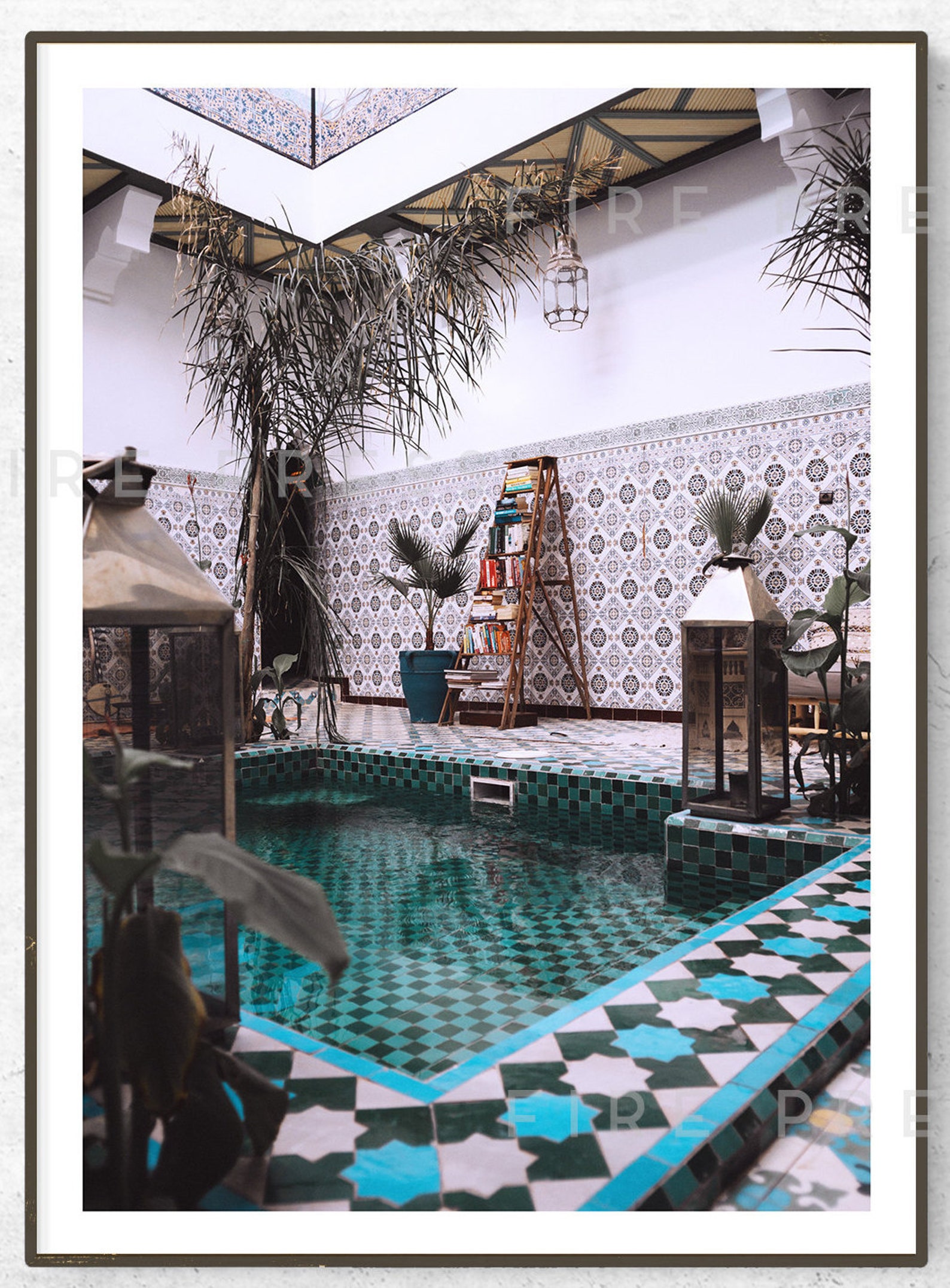 Blue Moroccan Pool Print / Arabian Pool Poster / Bathroom - Etsy