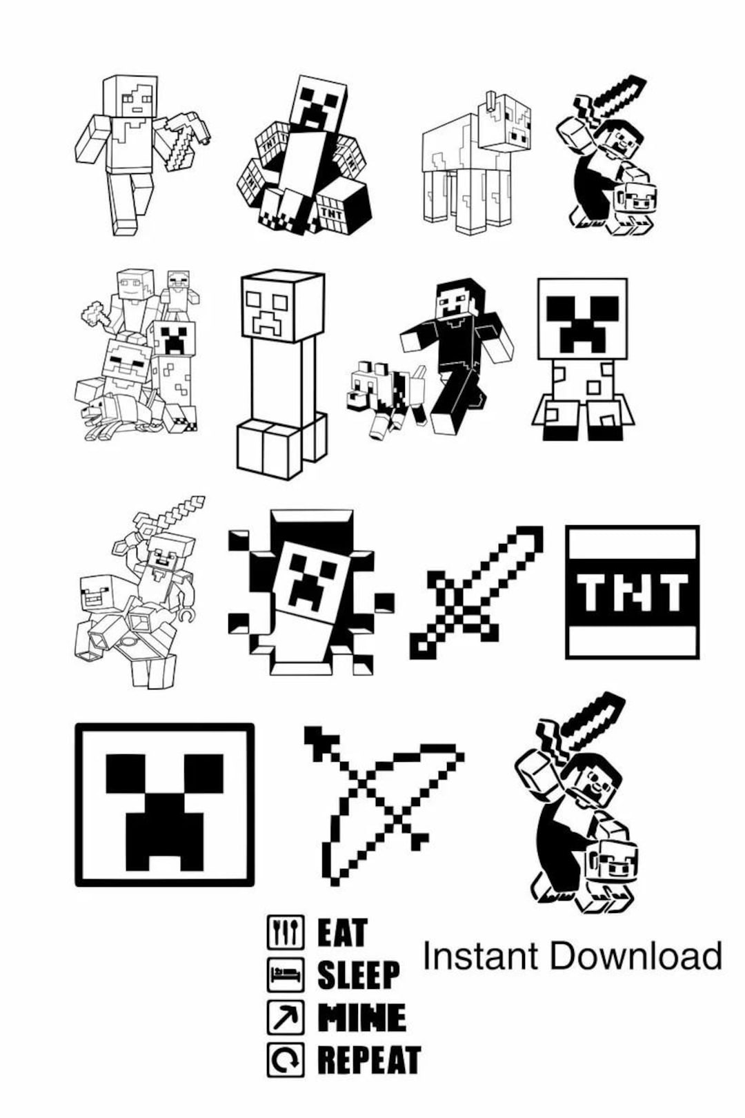 Minecraft SVG DFX Digital Bundle, Silhouette Cameo, Cricut and Laser ...