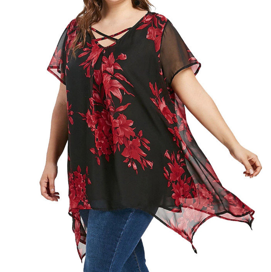 Plus Size Chiffon Tunic For Women Oversized Floral Printed Etsy Canada