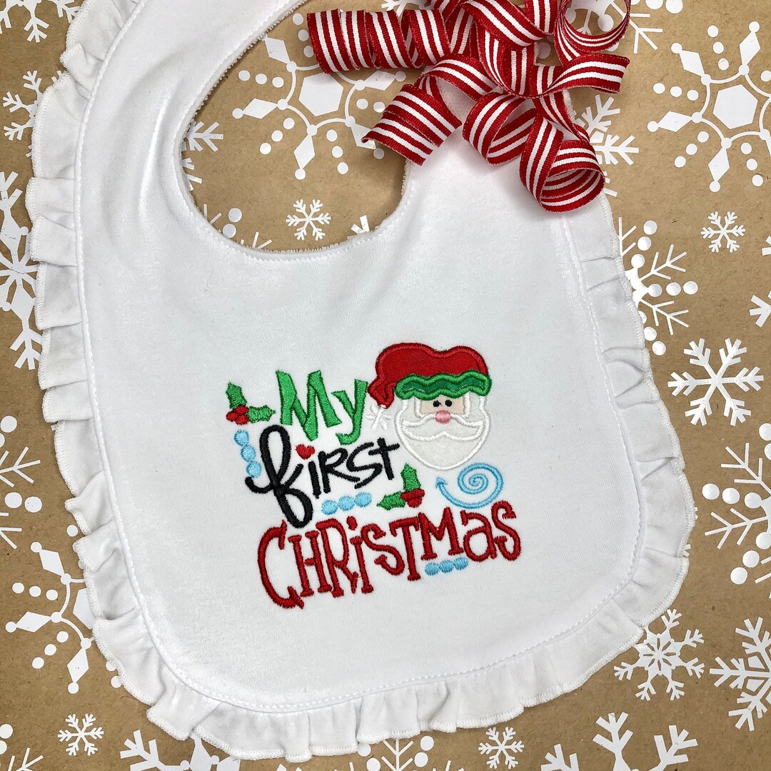 Christmas Baby Bib, Baby's First Christmas, Embroidered Santa Bib, 1st ...