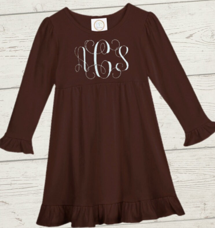Monogrammed Long Sleeve Dress With Ruffles at Sleeve and Hem - Etsy