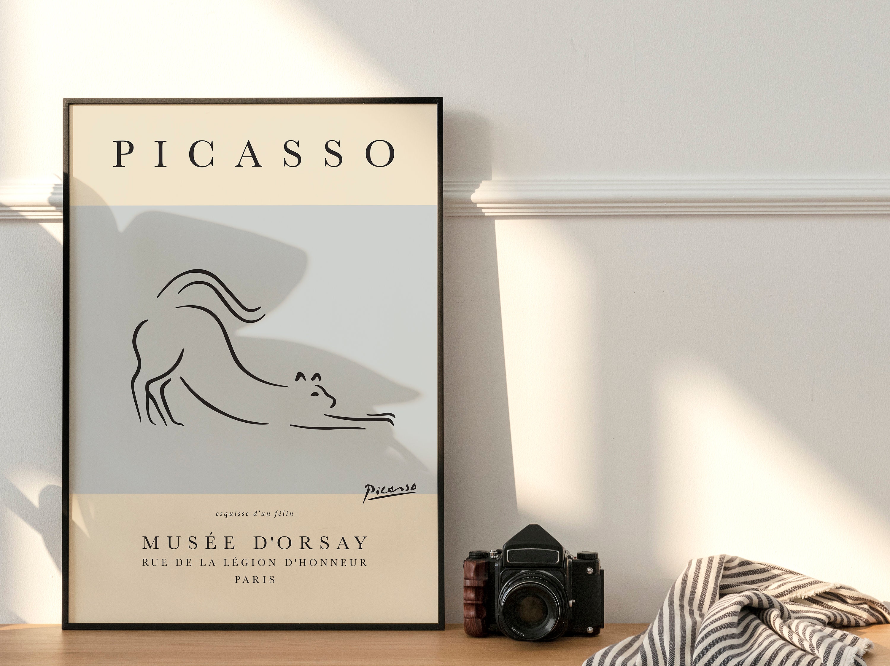 Picasso Cat Line Art Print, Blue Minimalist Picasso Exhibition Poster ...