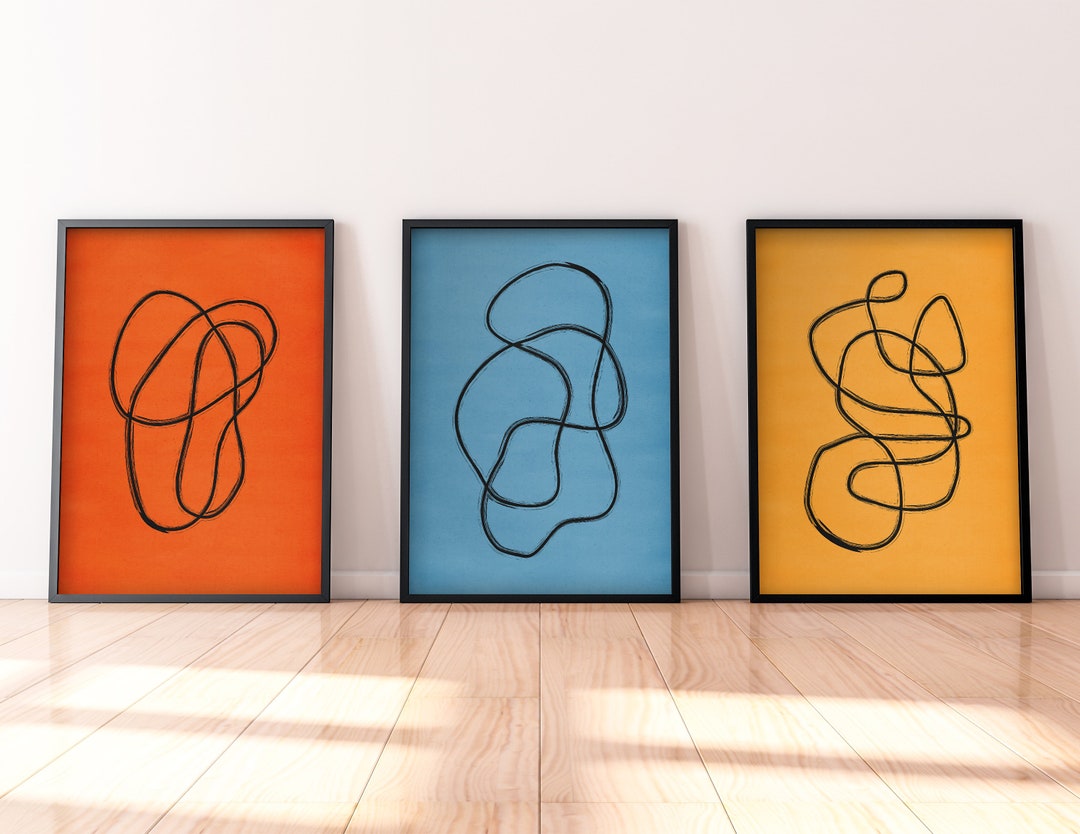 Abstract Squiggly Line Art, Set of Three Abstract Scribble Prints ...