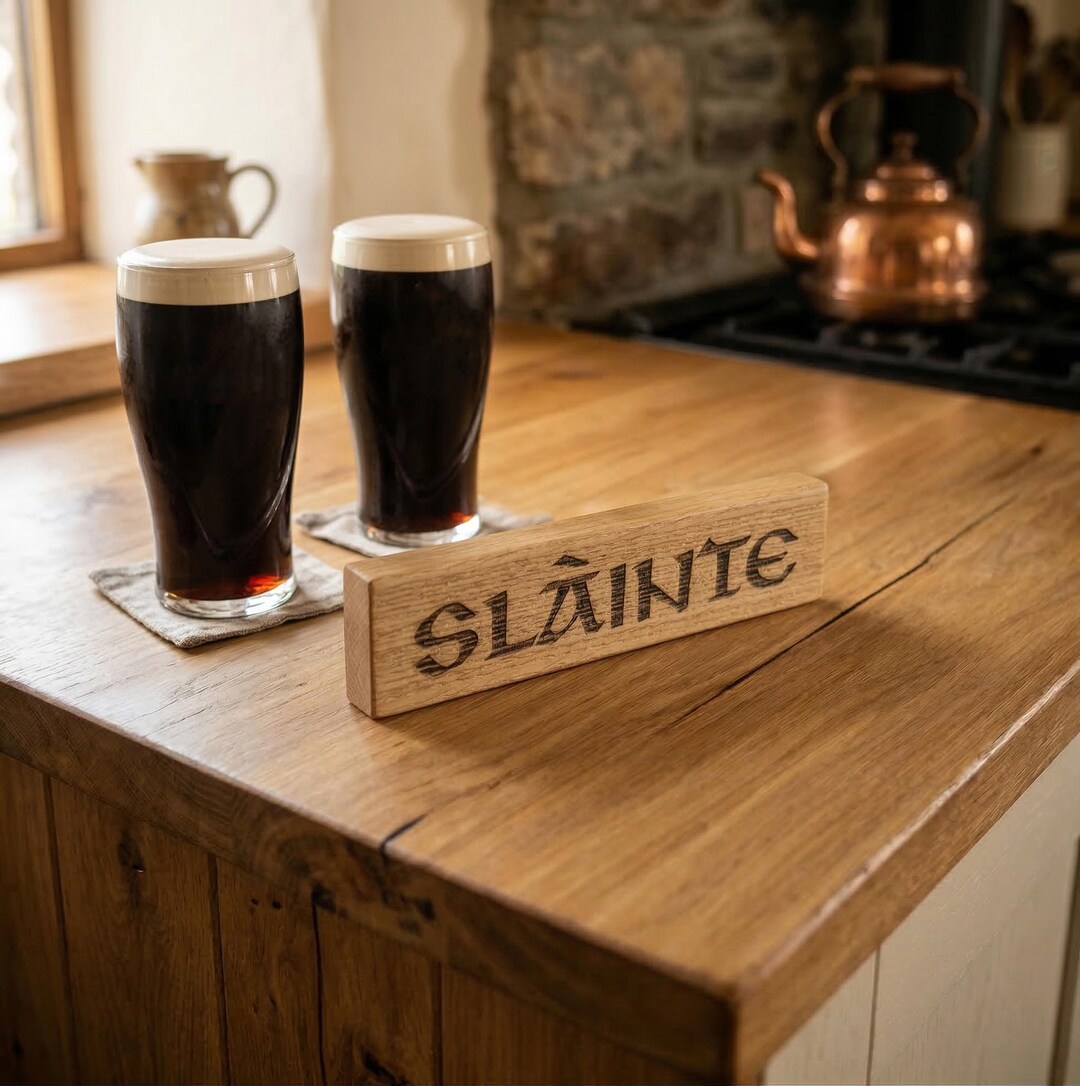 Slainte Oak Shelf Sitter, Rustic Gaelic Toast Sign, Handcrafted Bar ...