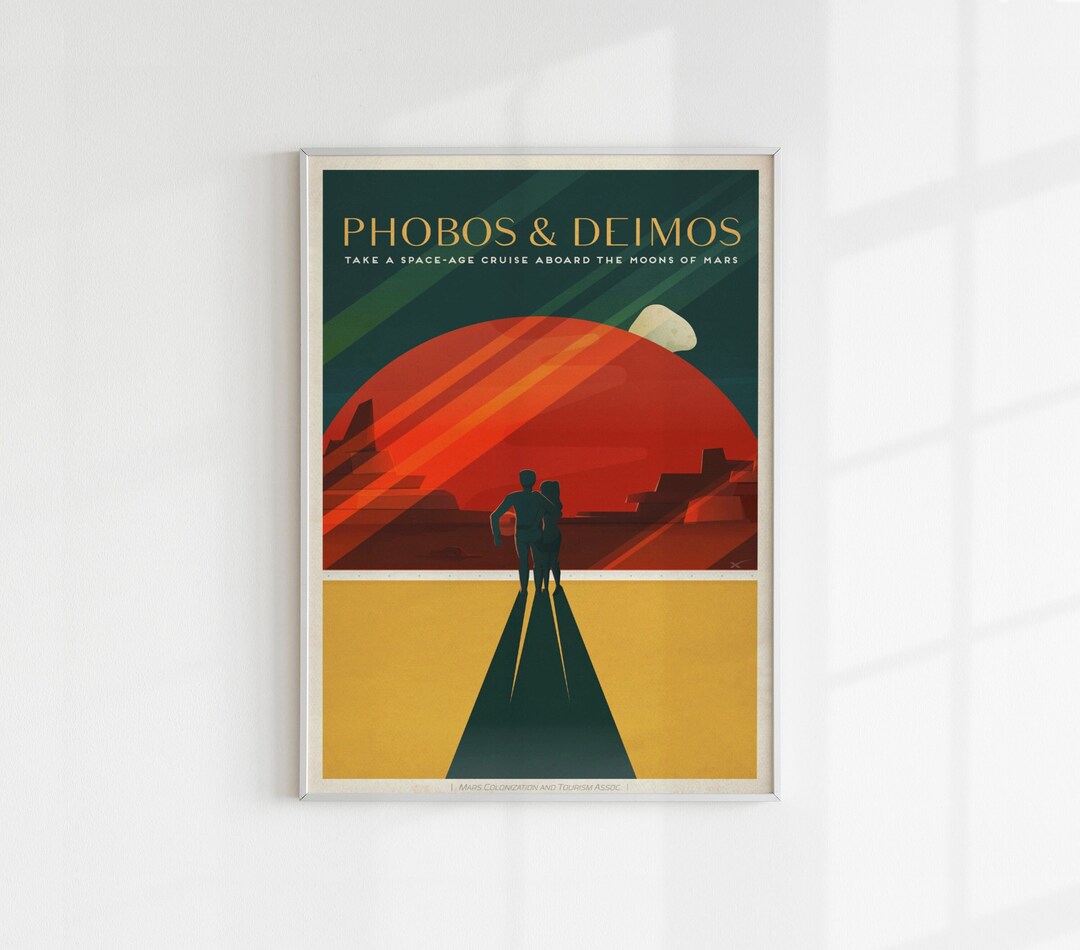 Spacex Travel Poster, Mars Moons, Phobos & Deimos Print, Home Decor ...