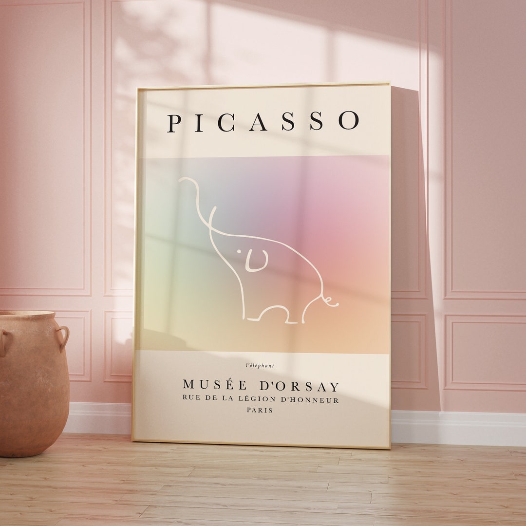 Picasso Elephant Print, Pastel Elephant Art, Soft Pastel Print ...