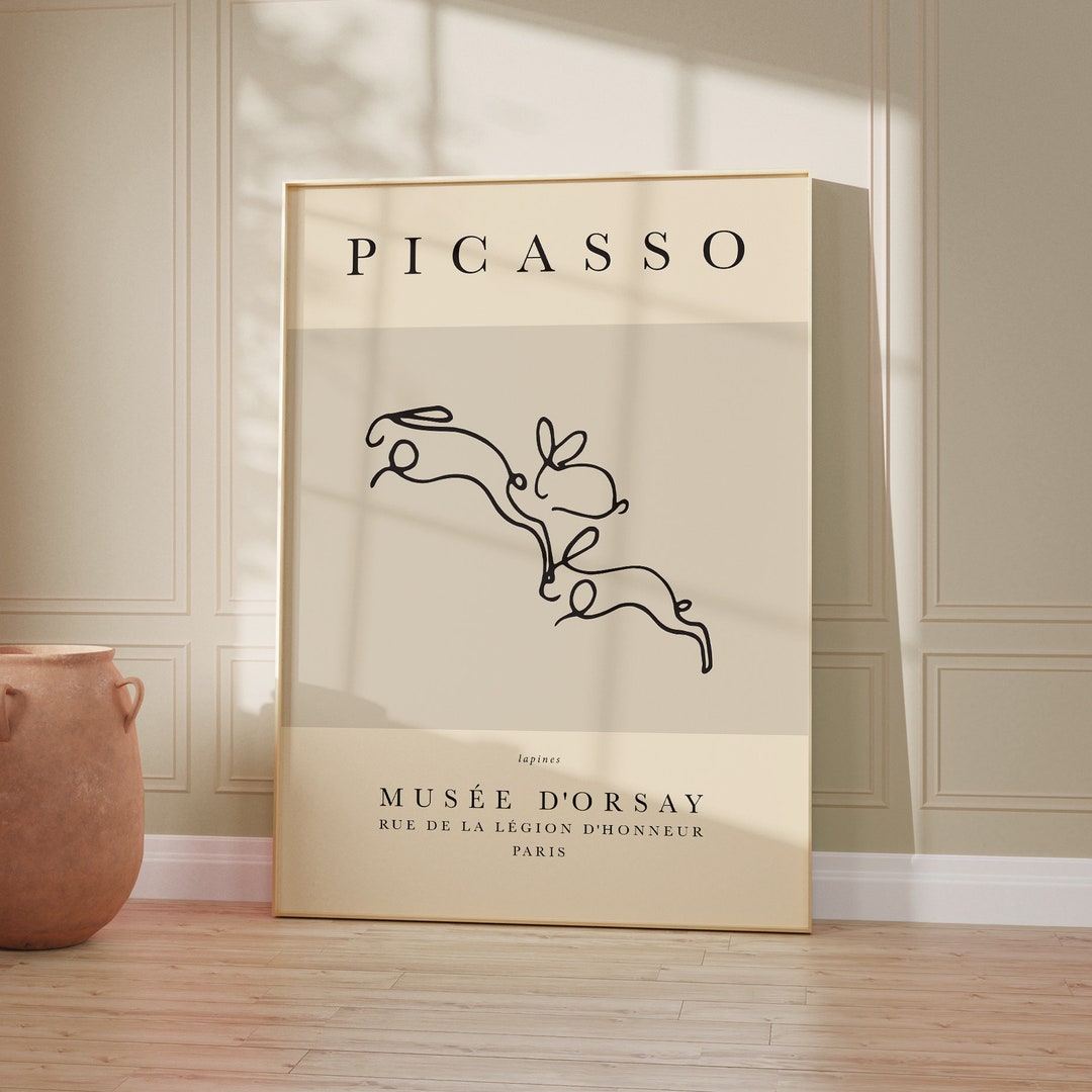 Picasso Rabbits Neutral Art Print, Easter Gift Idea, Minimalist Rabbit ...