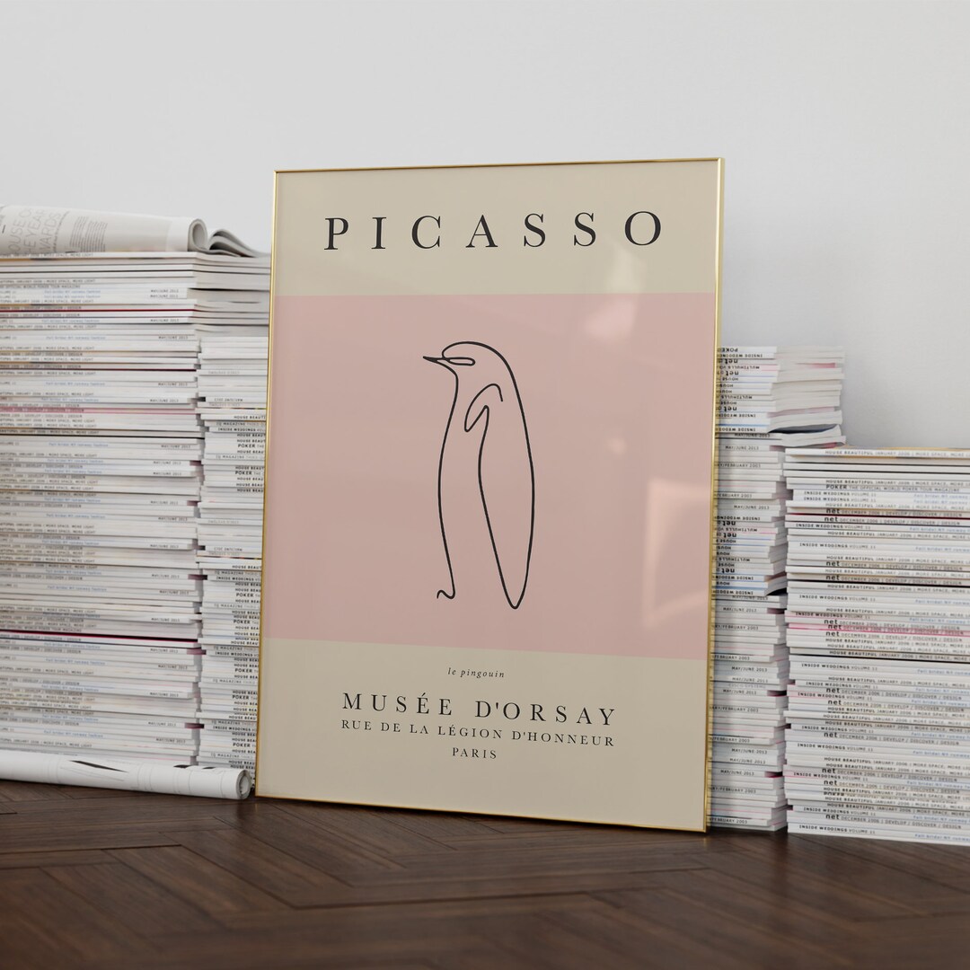 Picasso Penguin Line Art Print, Pink Home Decor, Gift for Animal Lovers ...