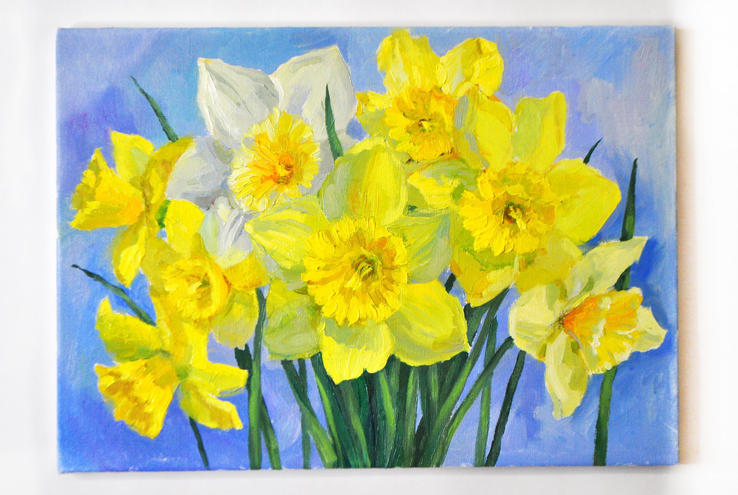 Daffodil painting original Plein air painting Floral oil | Etsy