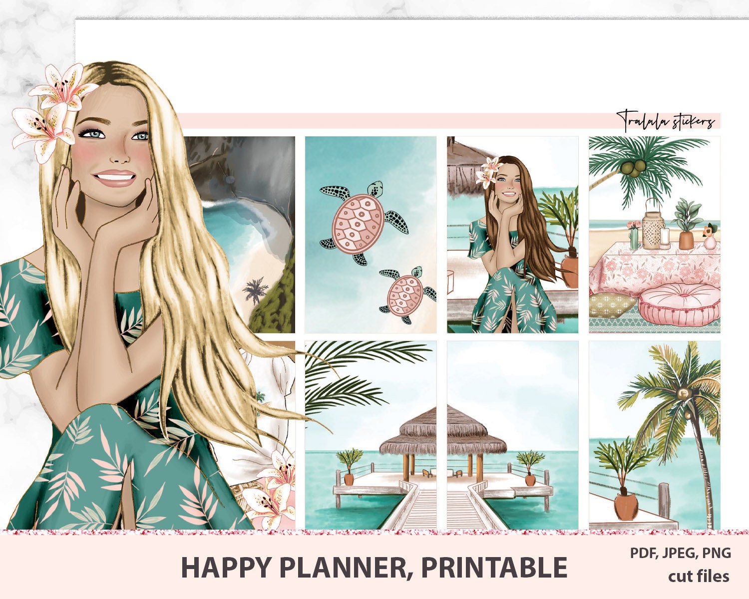 Mambi Sticker Sheet Cute Sticker Pack Tropical set Summer Happy Planner ...