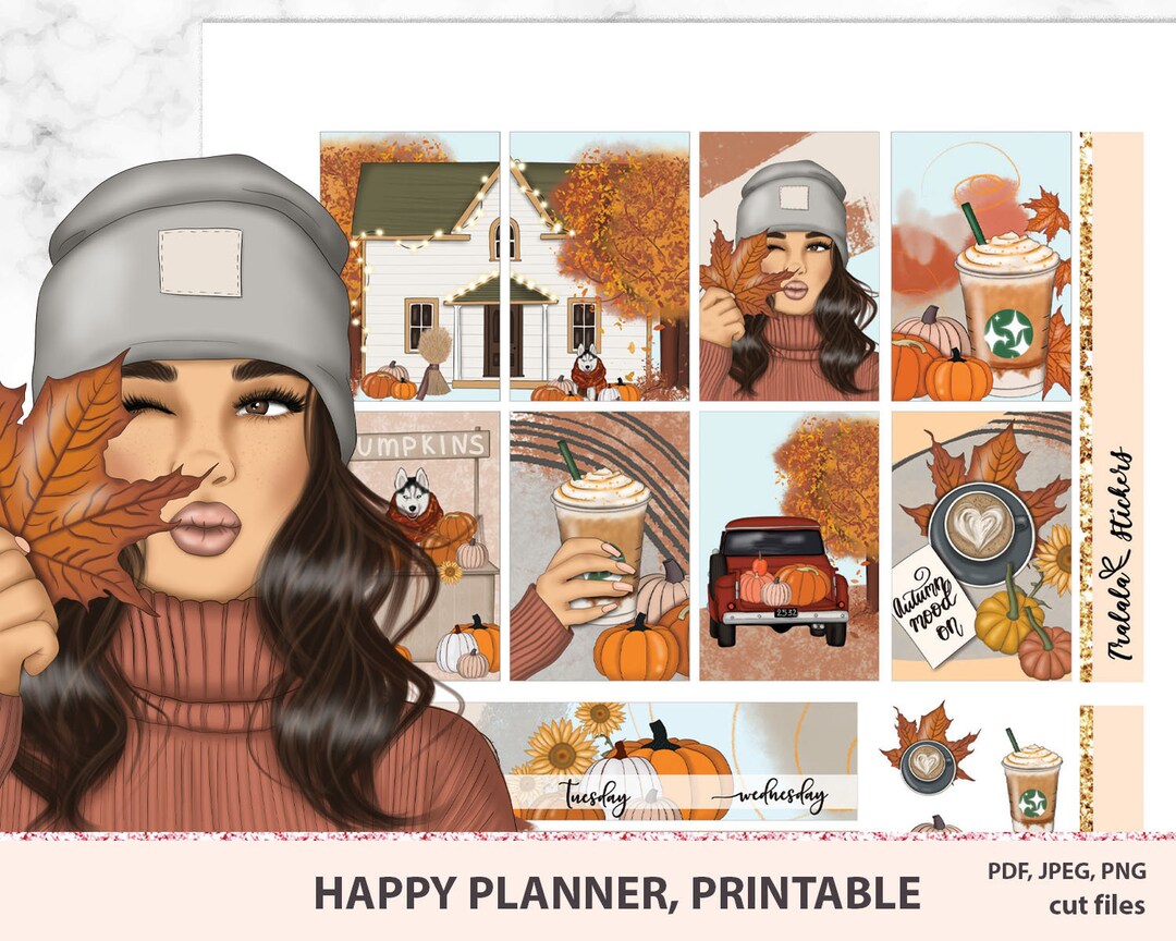 Fall Printable Planner Stickers, Happy Planner Weekly Kit, Fall Sticker ...