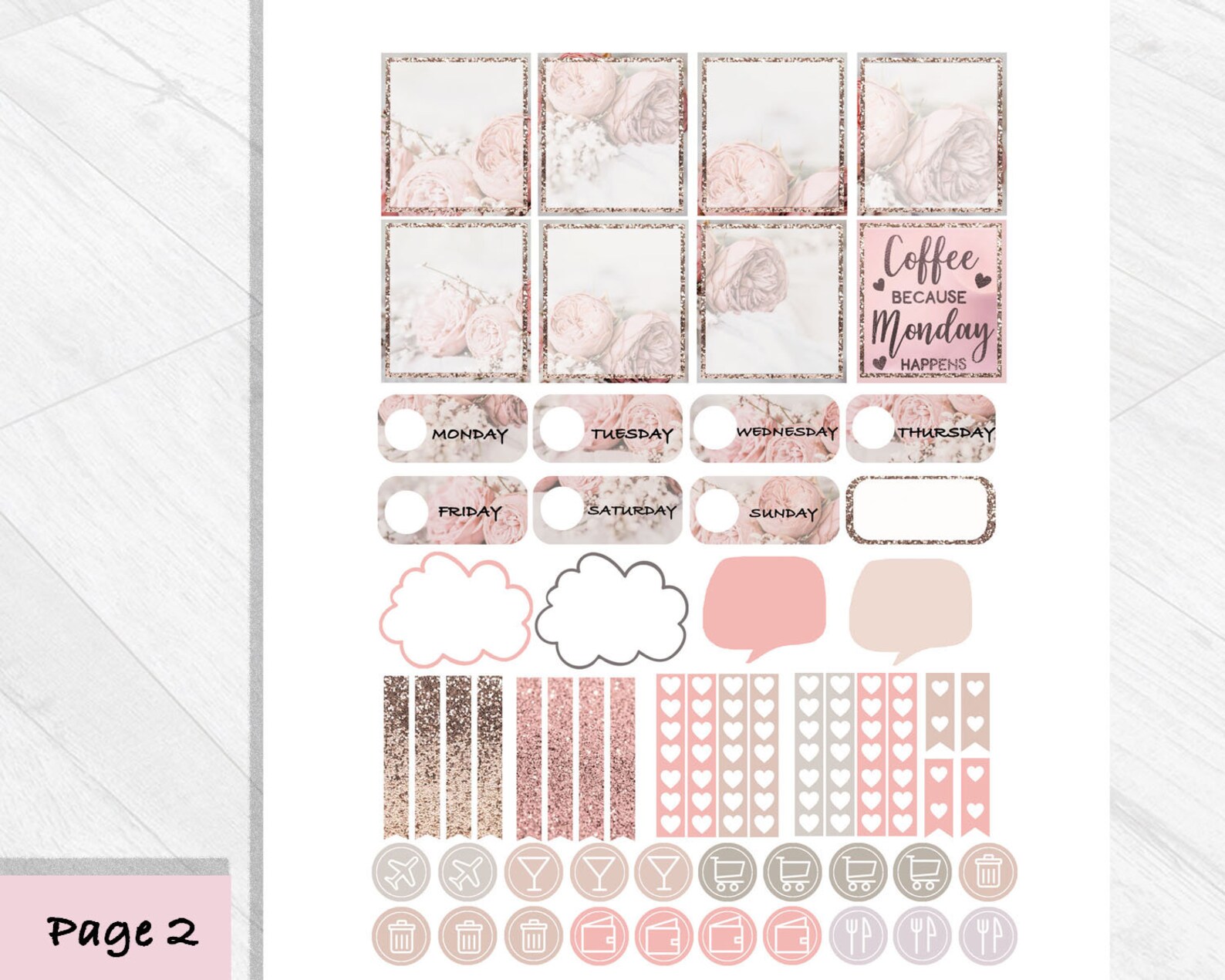 Pastel Pink Colors Stickers Horizontal Weekly Kit Printable - Etsy