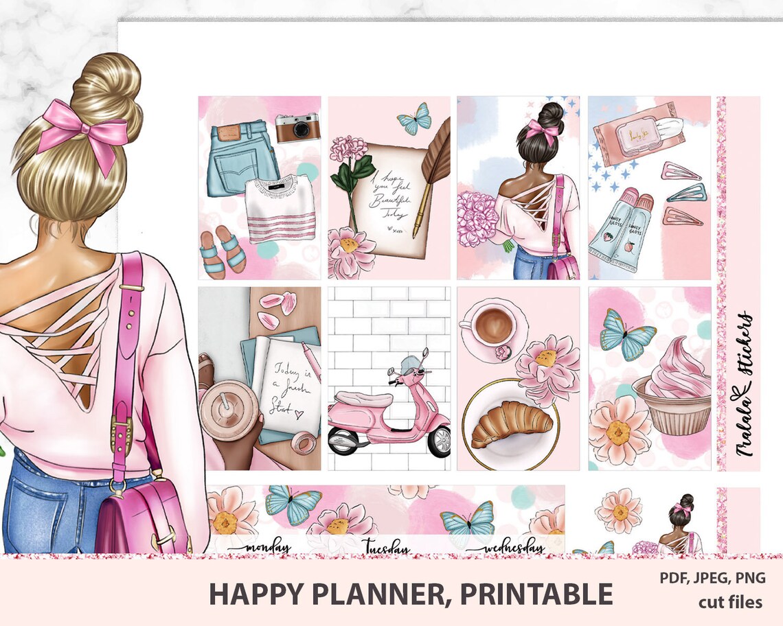 Coffee Time Happy Planner Stickers Printable, Floral Stickers ...